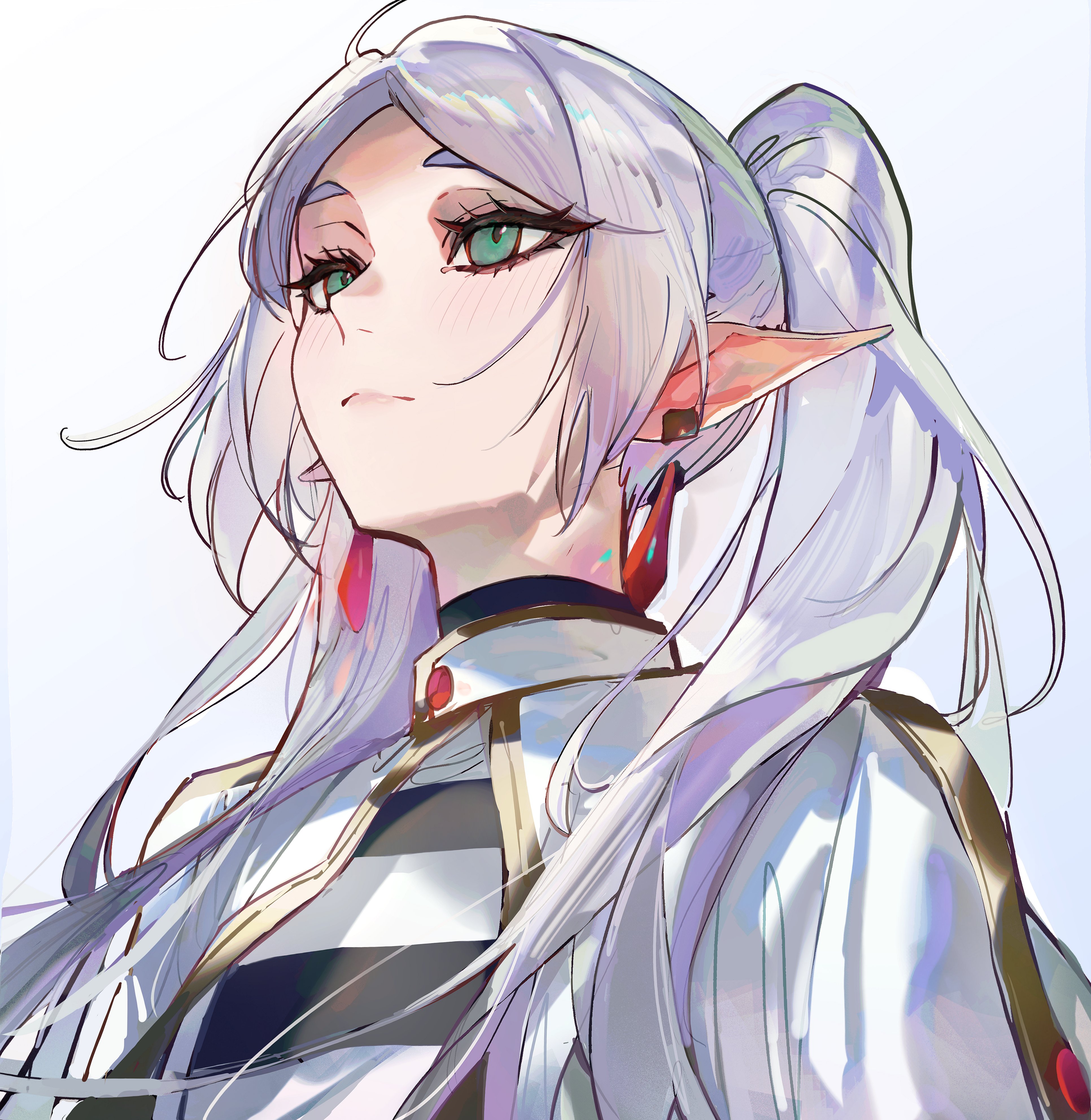 Safebooru - 1girl absurdres capelet commentary earrings elf english ...