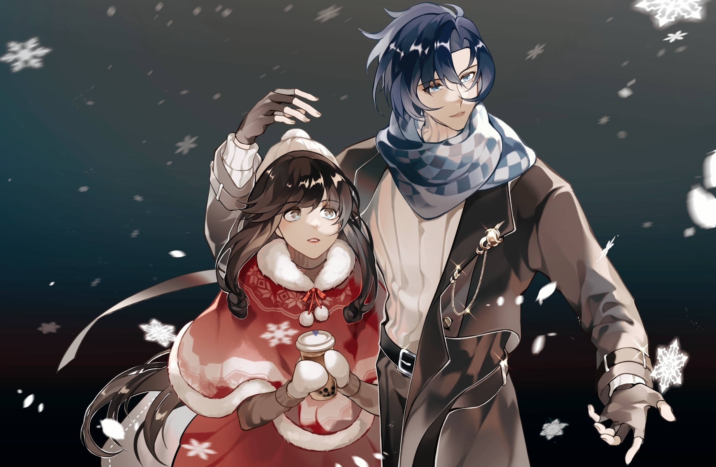 Safebooru - 1boy 1girl beanie belt belt buckle black background black ...