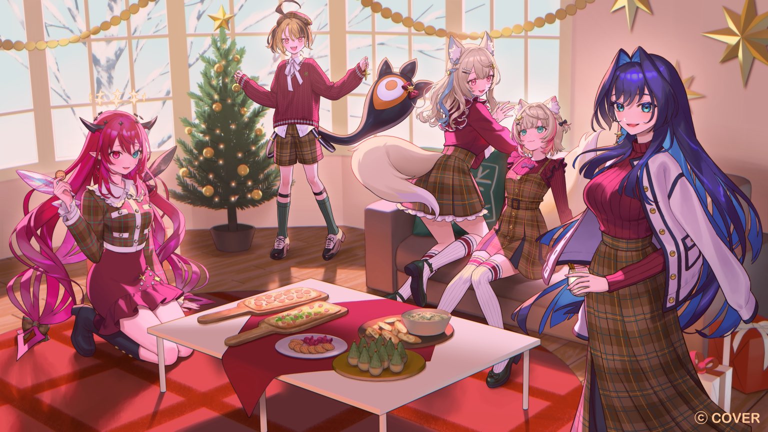 Safebooru - 5girls :3 :d aburage (motimotigg20) animal ears ...
