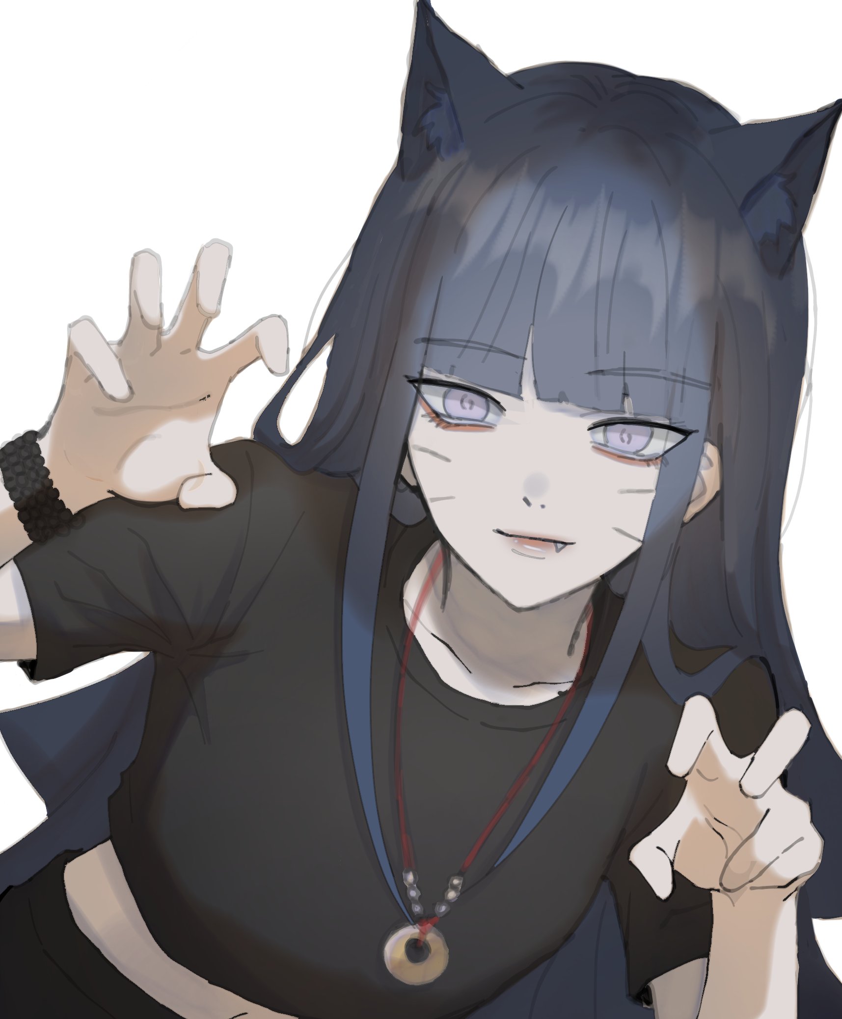 Safebooru - 1girl animal ears bent over black hair black shirt blunt ...