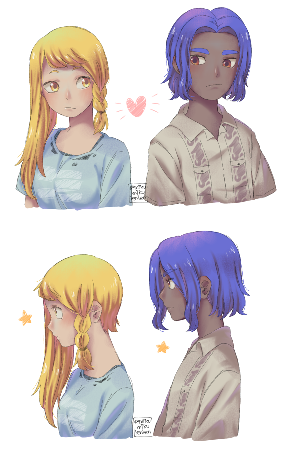 Safebooru - 1boy 1girl :/ ariamikukanzaki asymmetrical hair blonde hair ...