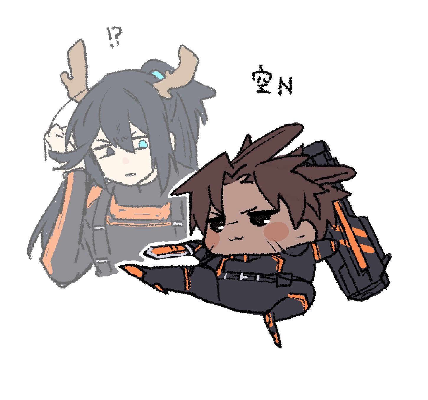 Safebooru - 2boys :3 animal ears antlers black bodysuit black boots ...