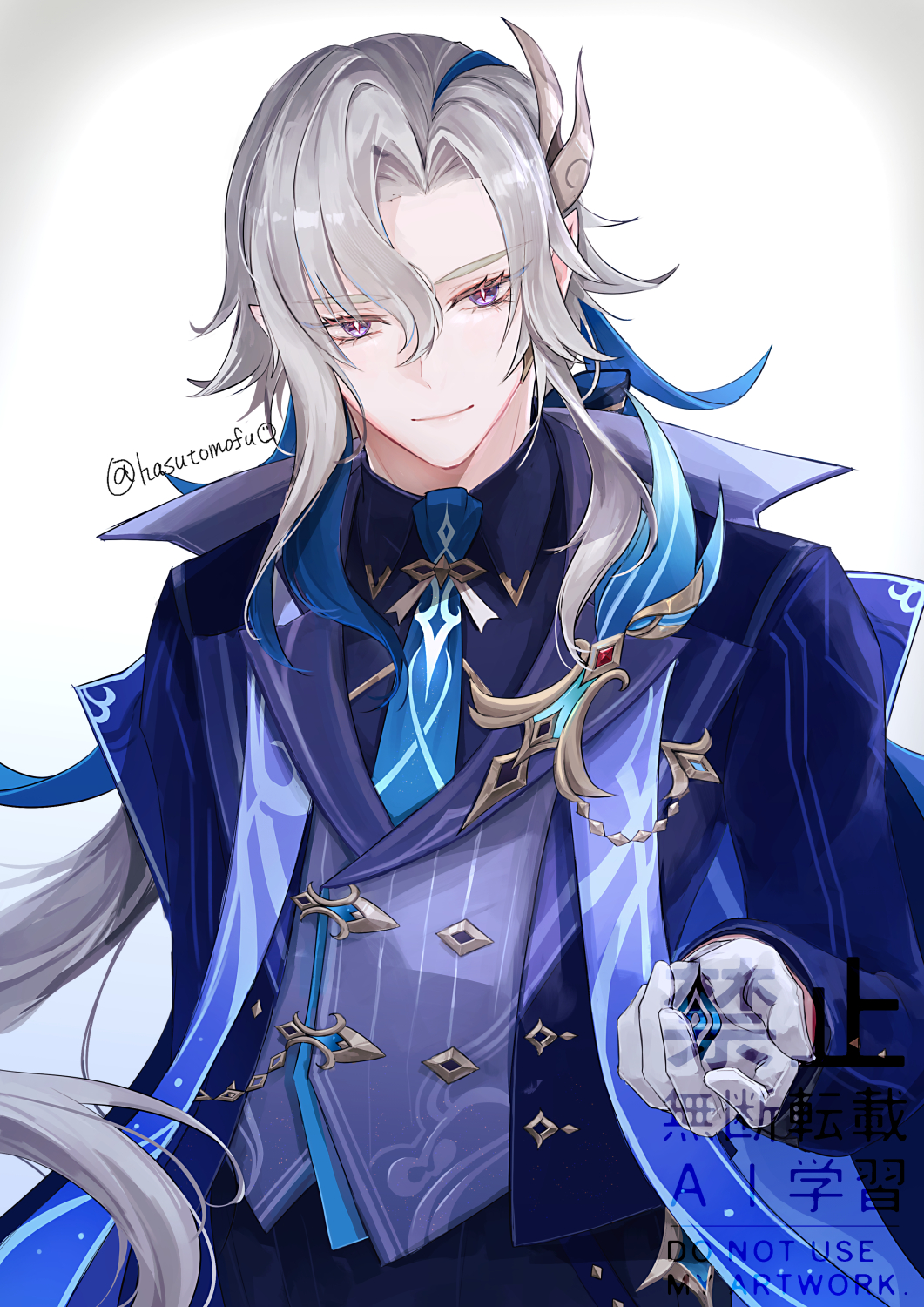 Safebooru - 1boy blue hair blue jacket blue necktie blue shirt closed ...