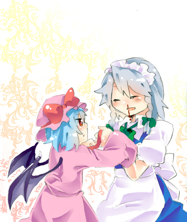 Safebooru - bat wings blood blue hair izayoi sakuya nosebleed ...