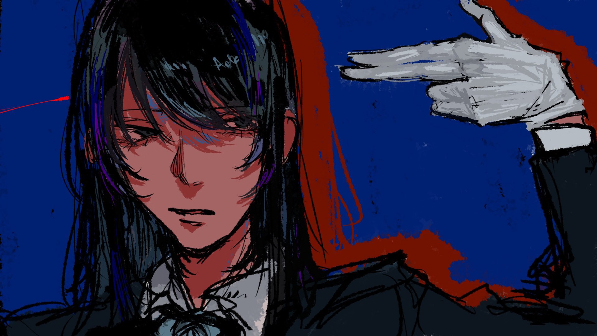 Safebooru - 1girl ado (utaite) black eyes black hair blue background ...