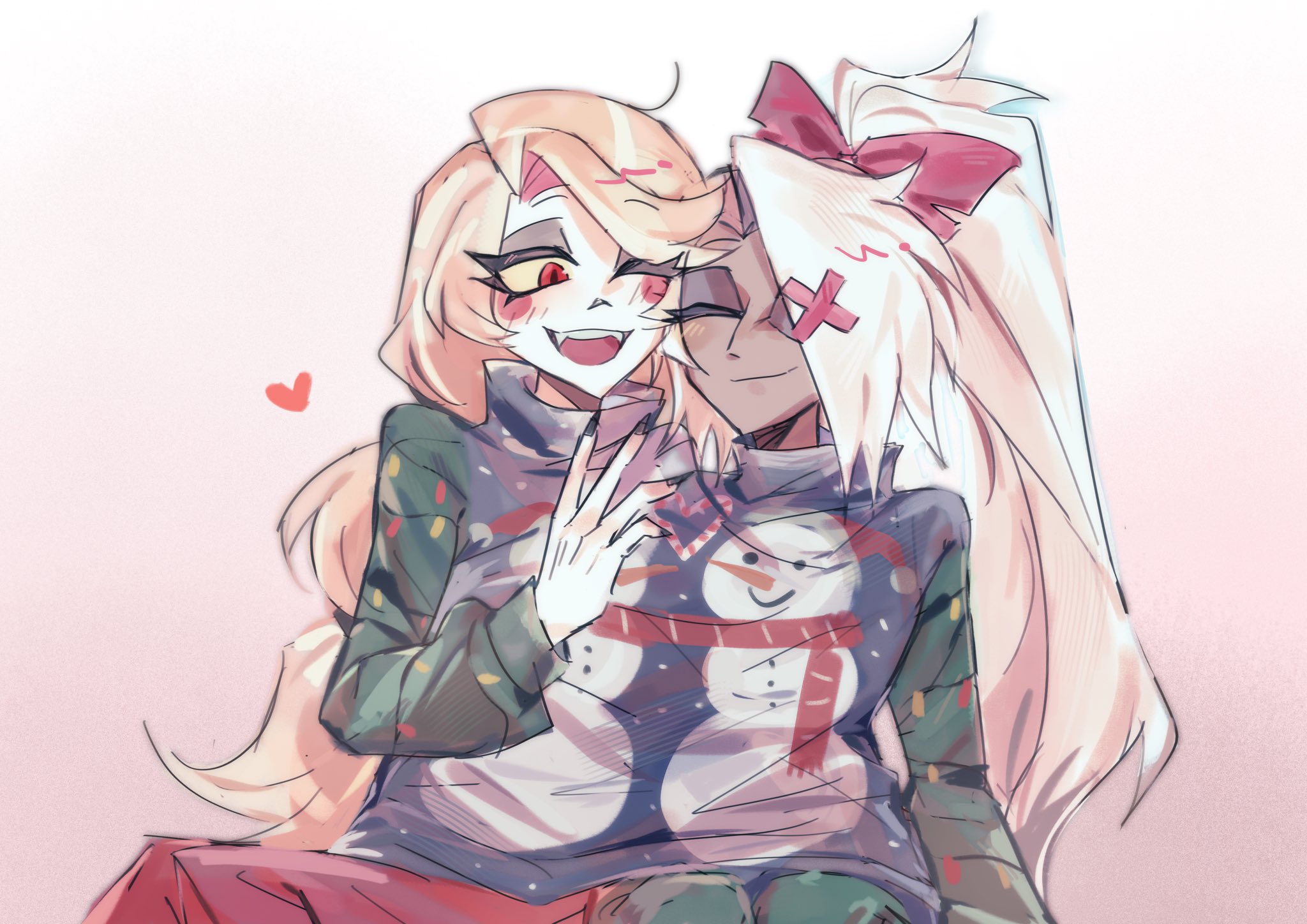 Safebooru - 2girls black nails blonde hair blush bow charlie ...