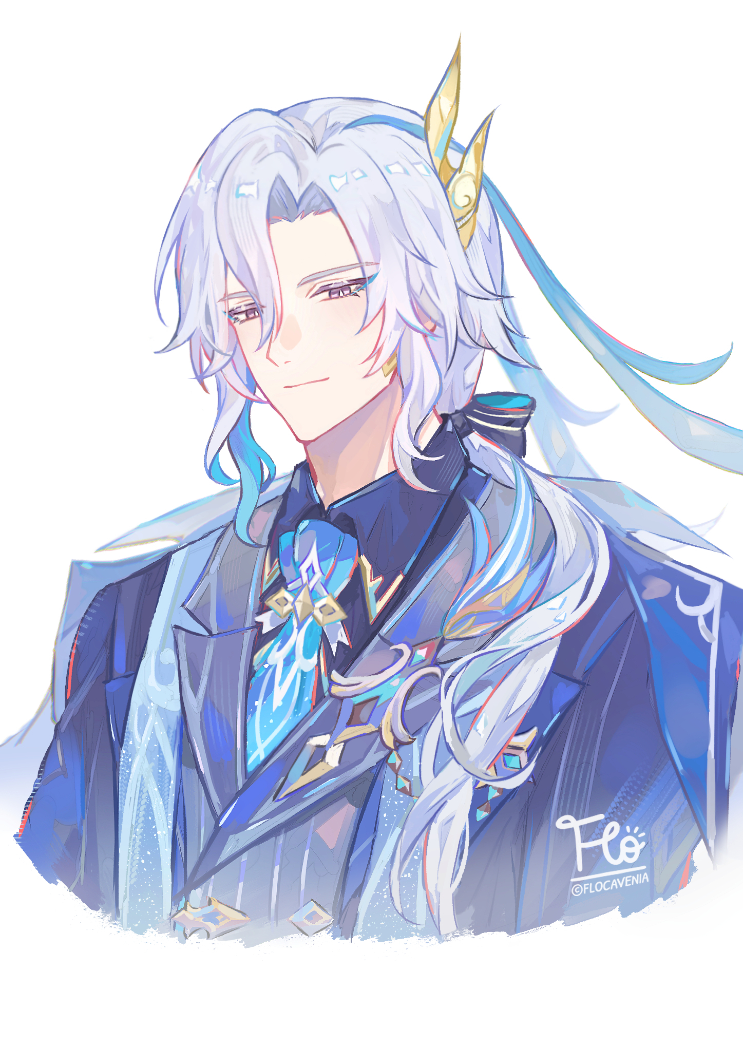 Safebooru - bishounen blue hair blue necktie blue shirt collared shirt ...