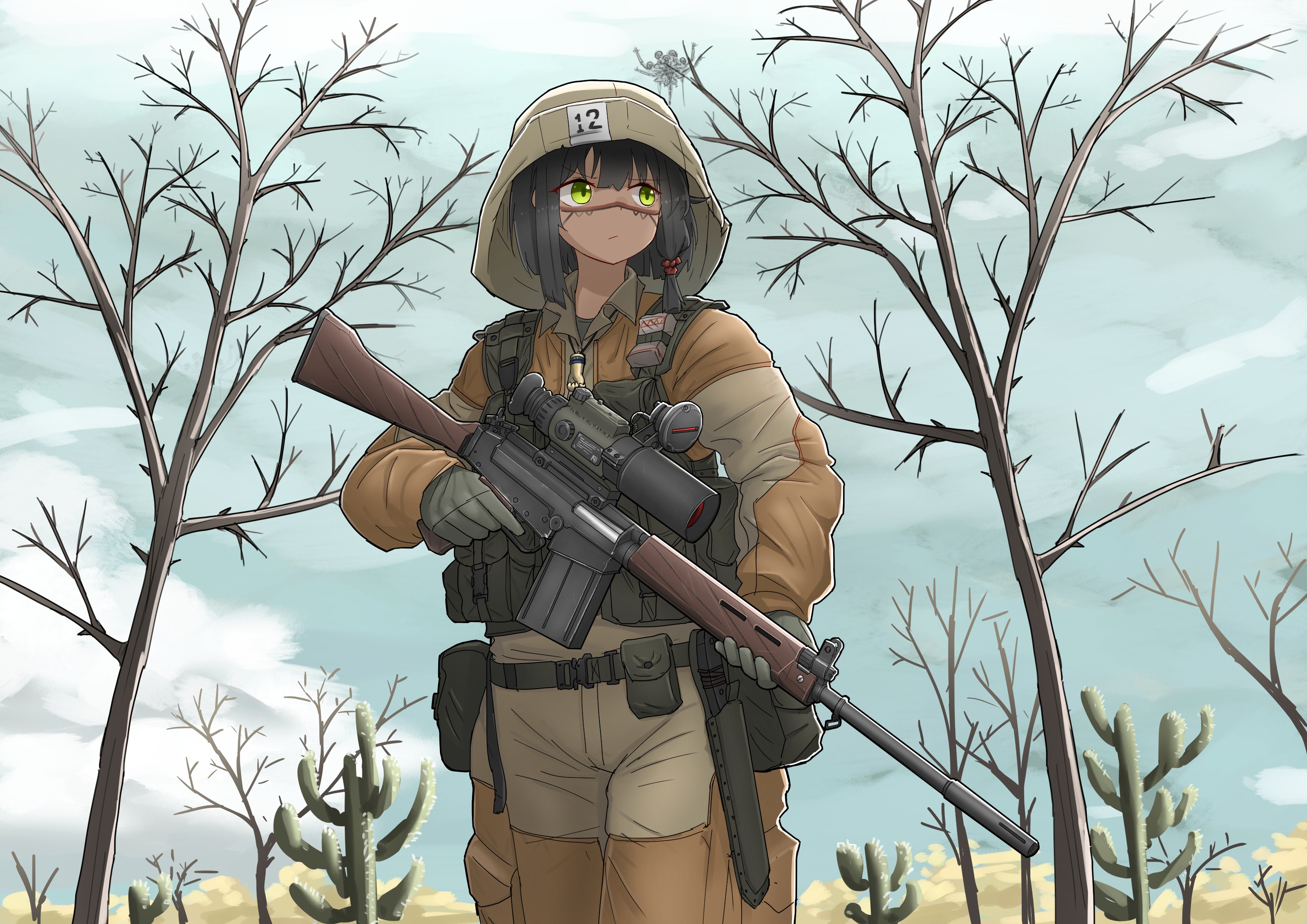 Safebooru - 1girl absurdres ammunition pouch battle rifle belt black ...