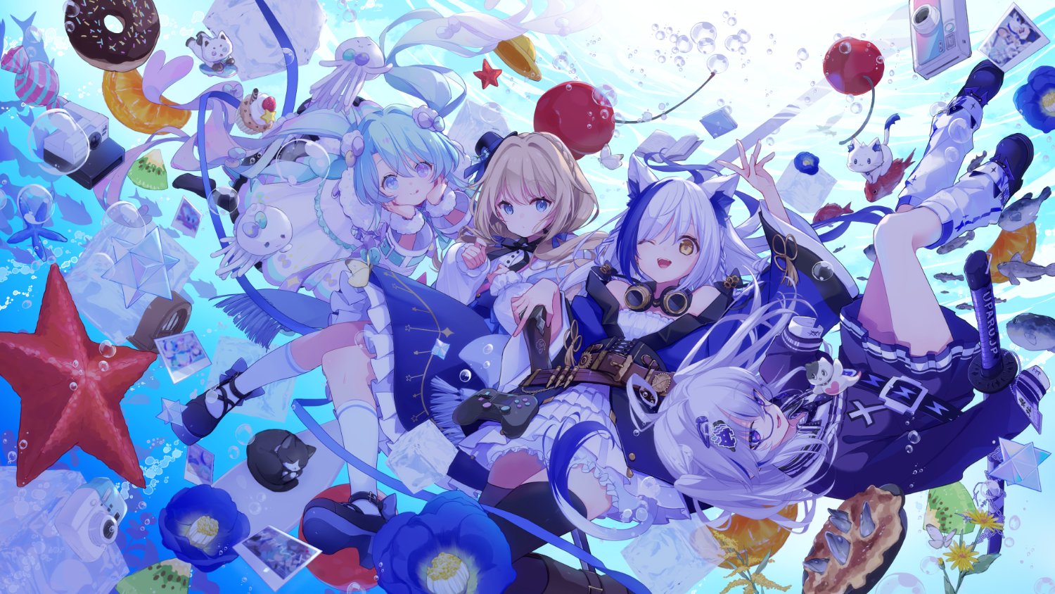 Safebooru - 4girls :q ahoge air bubble anew uparu animal ears aomiya ...