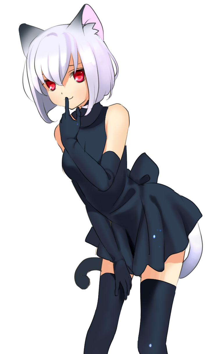 Safebooru - animal ears bare shoulders black dress cat ears cat tail dress elbow gloves finger ...