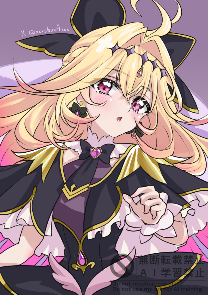 Safebooru - 1girl :o antenna hair black bow black capelet black dress blonde hair blush bow bow ...