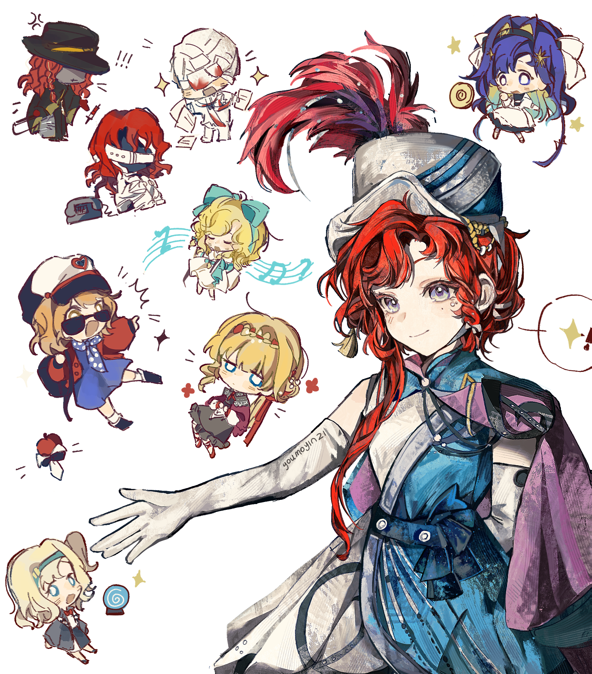 Safebooru - ! !! 3boys 6+girls aleph (reverse:1999) anger vein apple ...