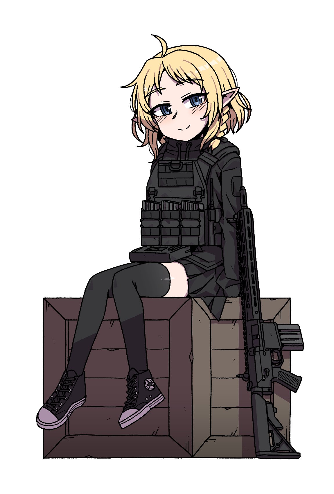 Safebooru - 1girl ahoge ammunition pouch black jacket black shoes black ...