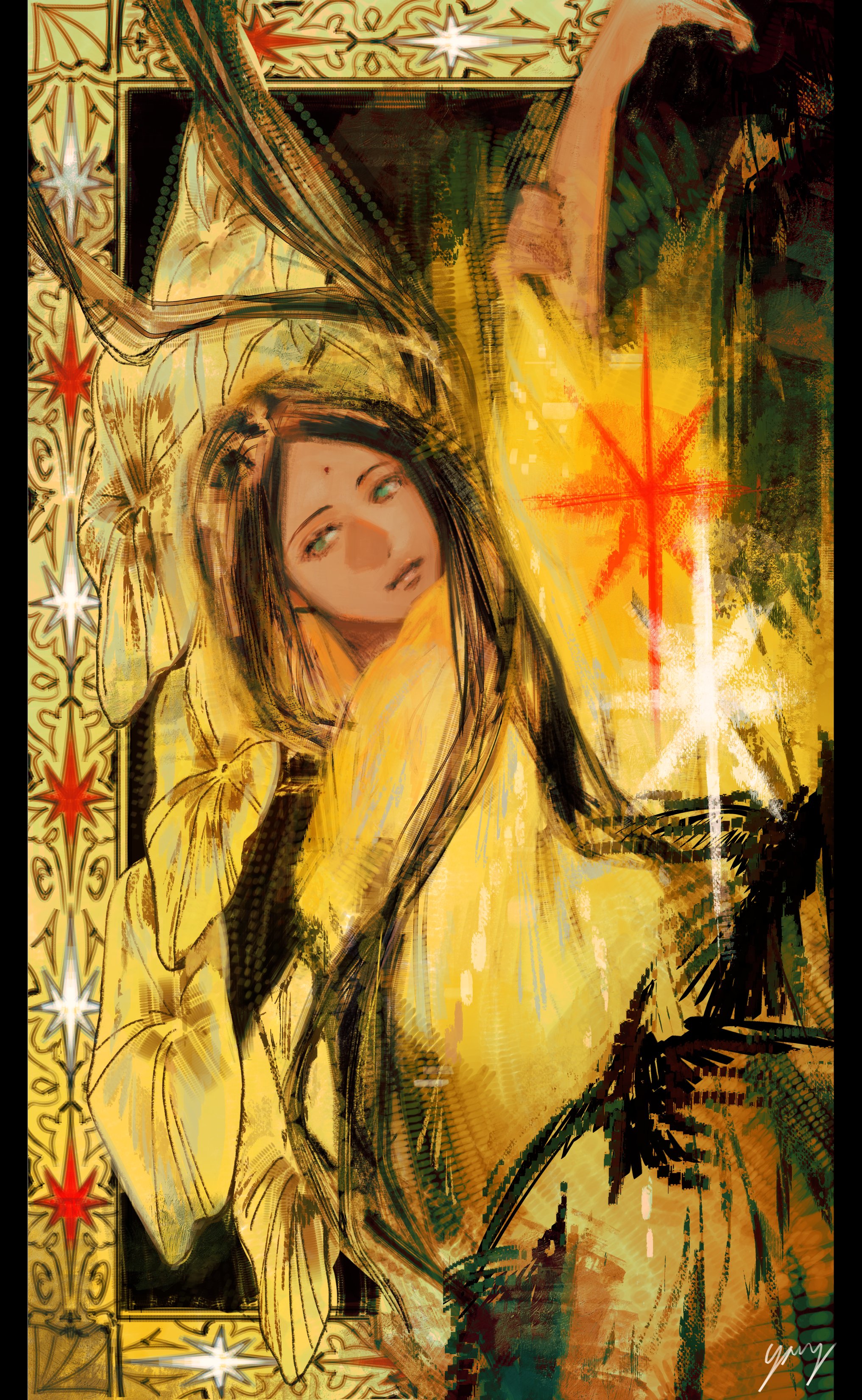 Safebooru - 1girl absurdres bindi black hair border commentary request ...