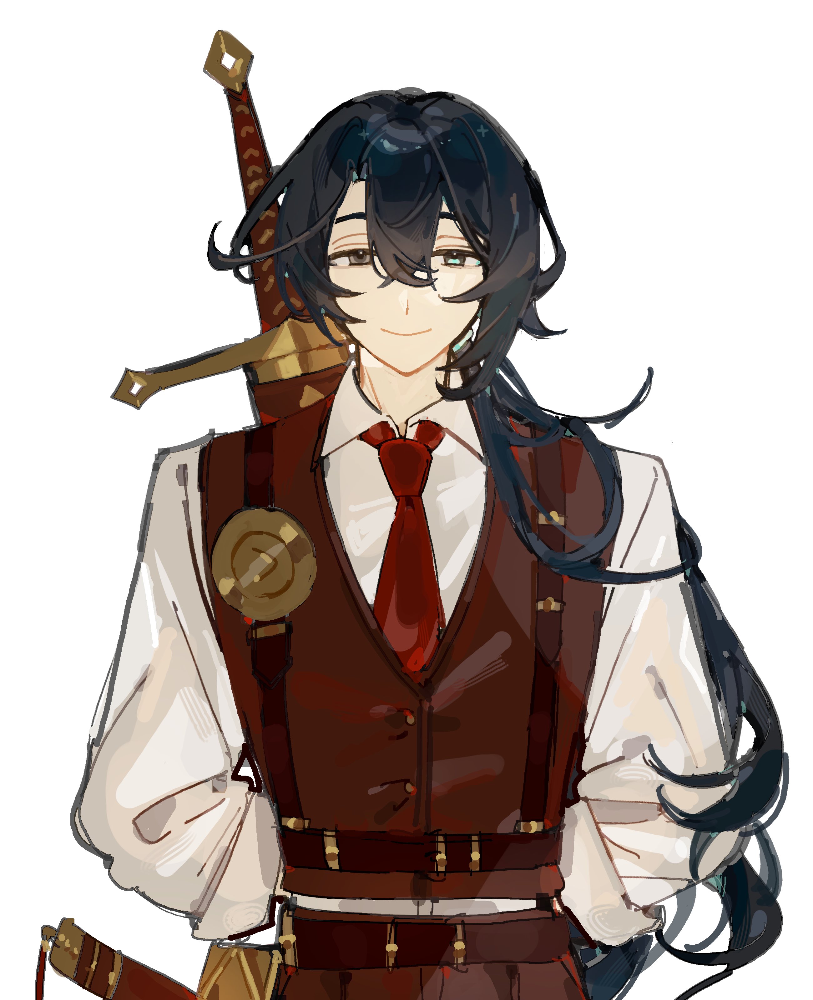 Safebooru - 1boy absurdres belt black eyes black hair blue eyes closed ...