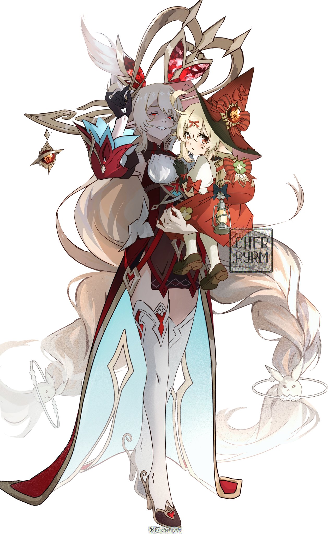 Safebooru - 2girls ahoge alice (genshin impact) backpack bag black ...