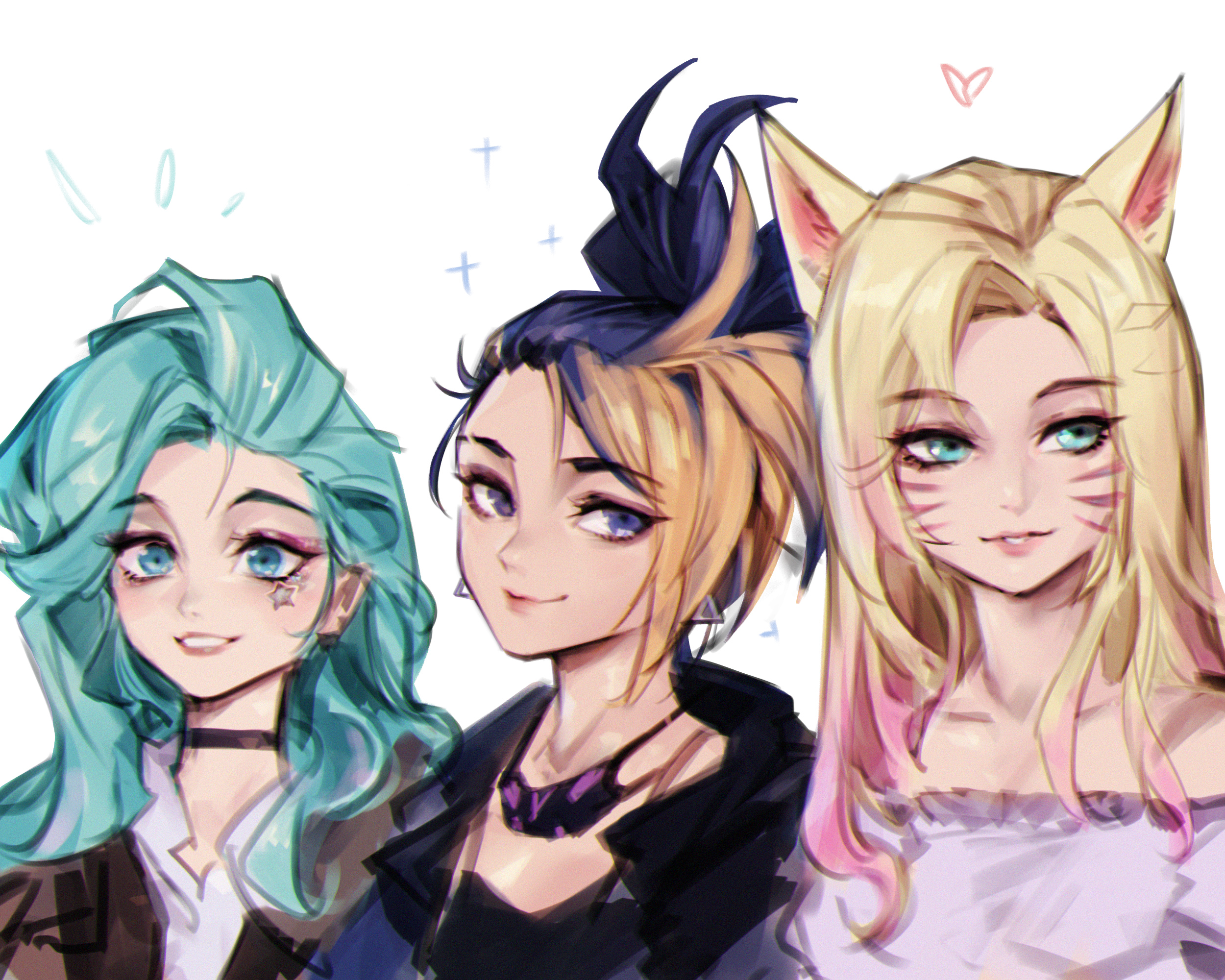 Safebooru - 3girls ahri (league of legends) akali animal ears black ...