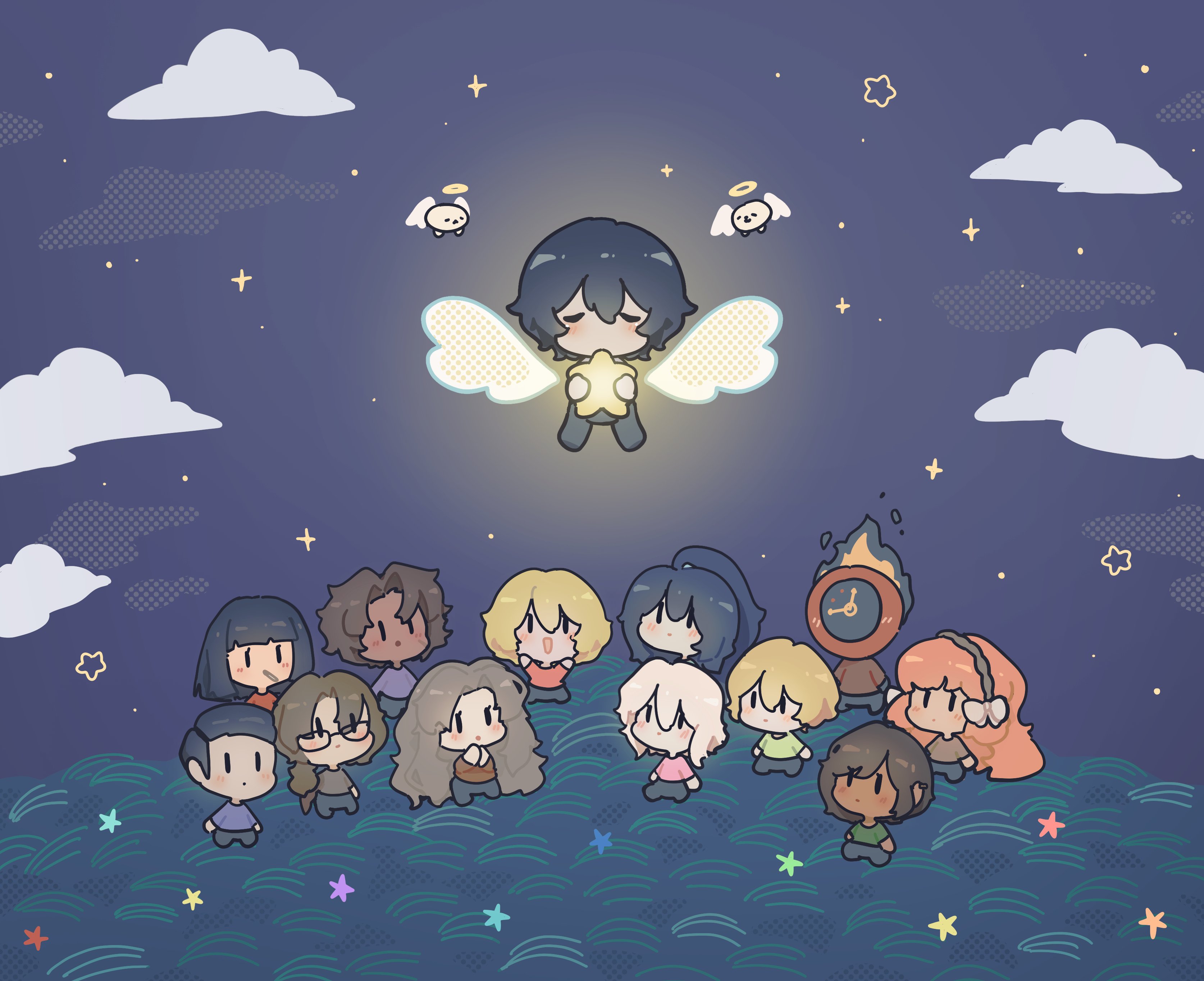 Safebooru - 1other 6+boys 6+girls absurdres black hair blonde hair ...