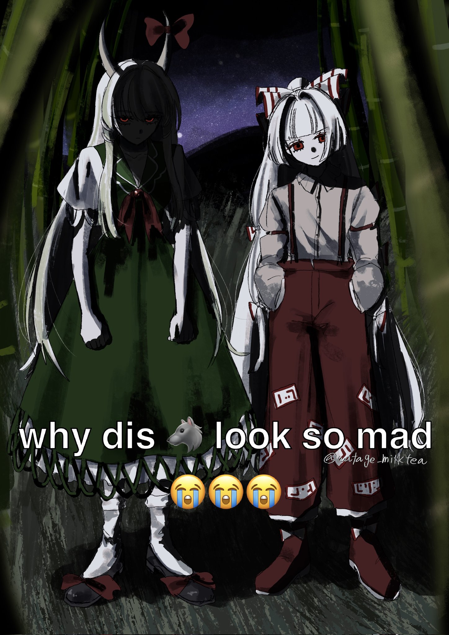 Safebooru - 2girls bamboo bamboo forest bow commentary request dress ex ...