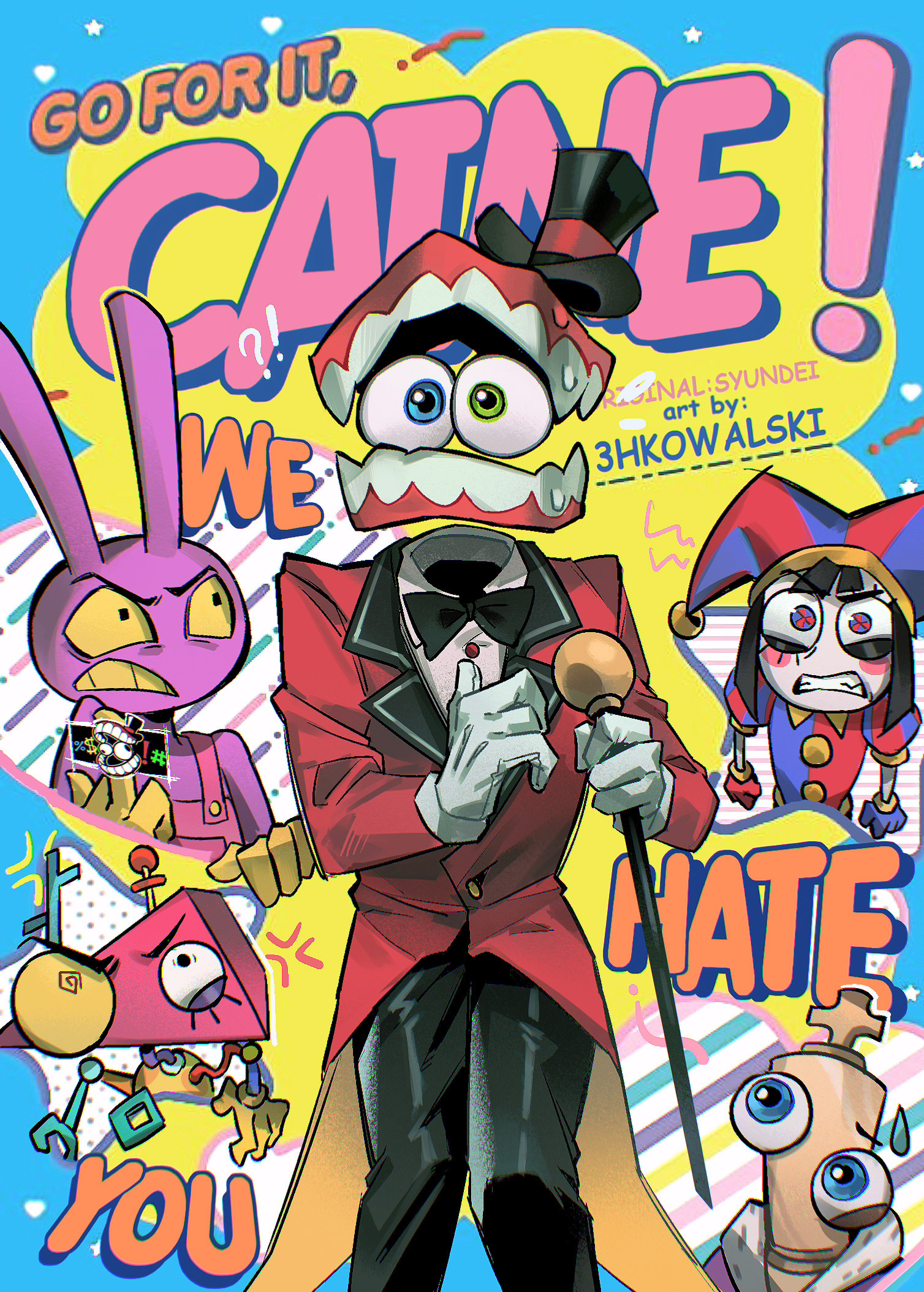 Safebooru - !? 2girls 3boys 3hkowalski angry animal ears black bow ...