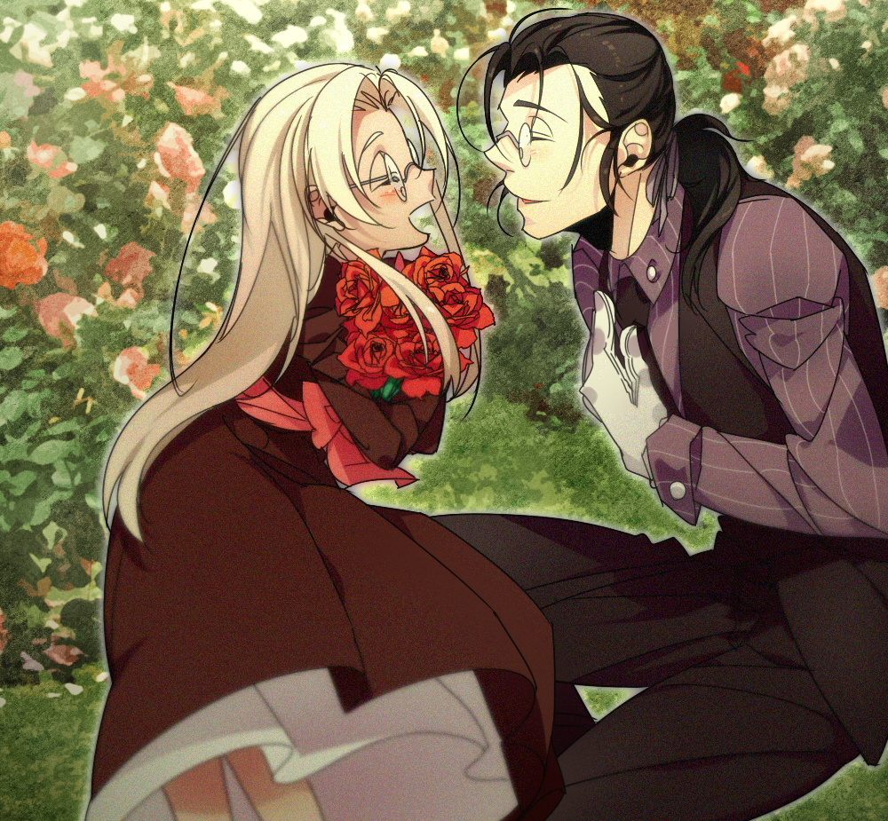 Safebooru - blush closed eyes dress flower formal glasses gloves hellsing integra hellsing ...