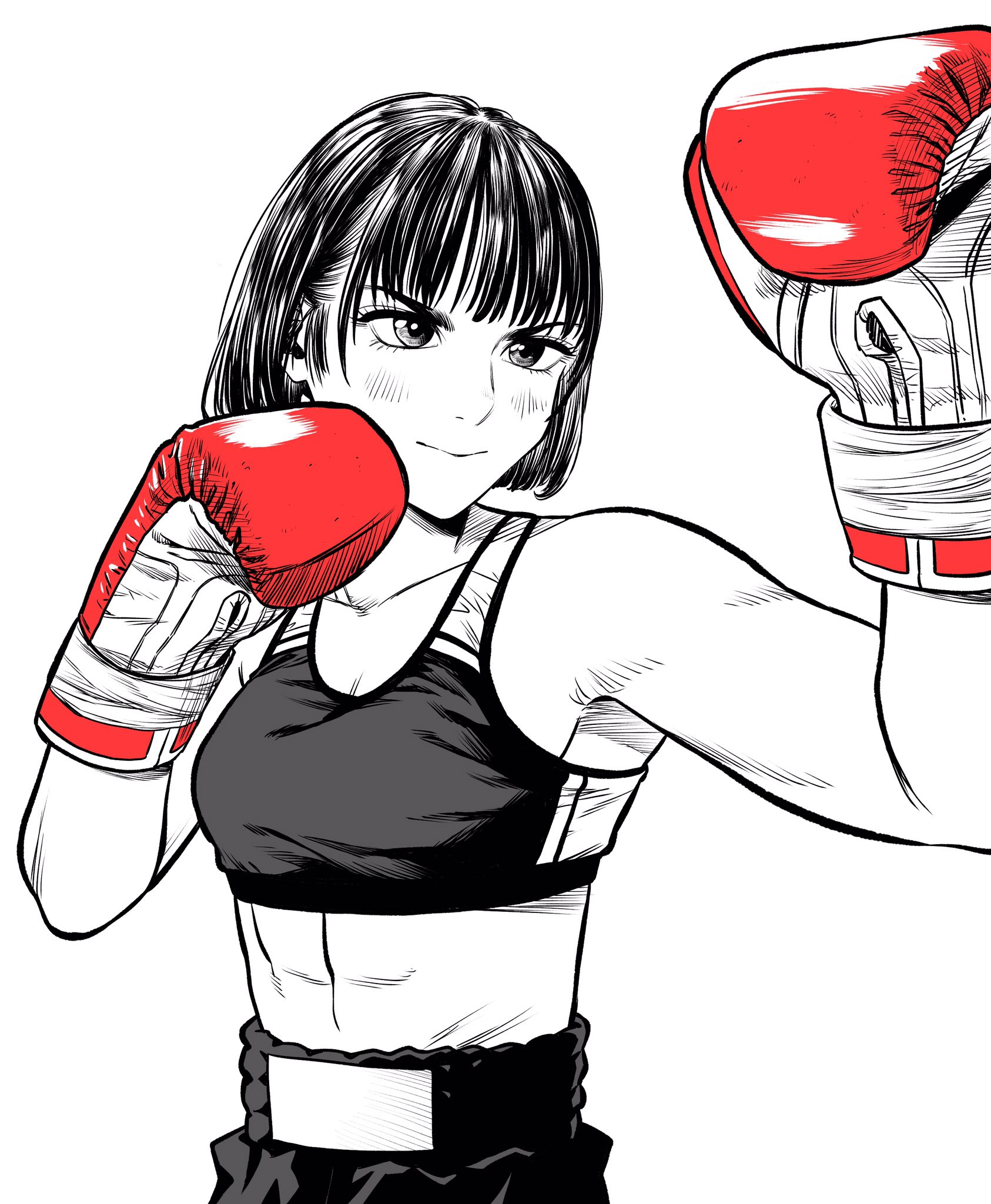 Safebooru - 1girl abs bob cut boxing boxing gloves boxing shorts ...