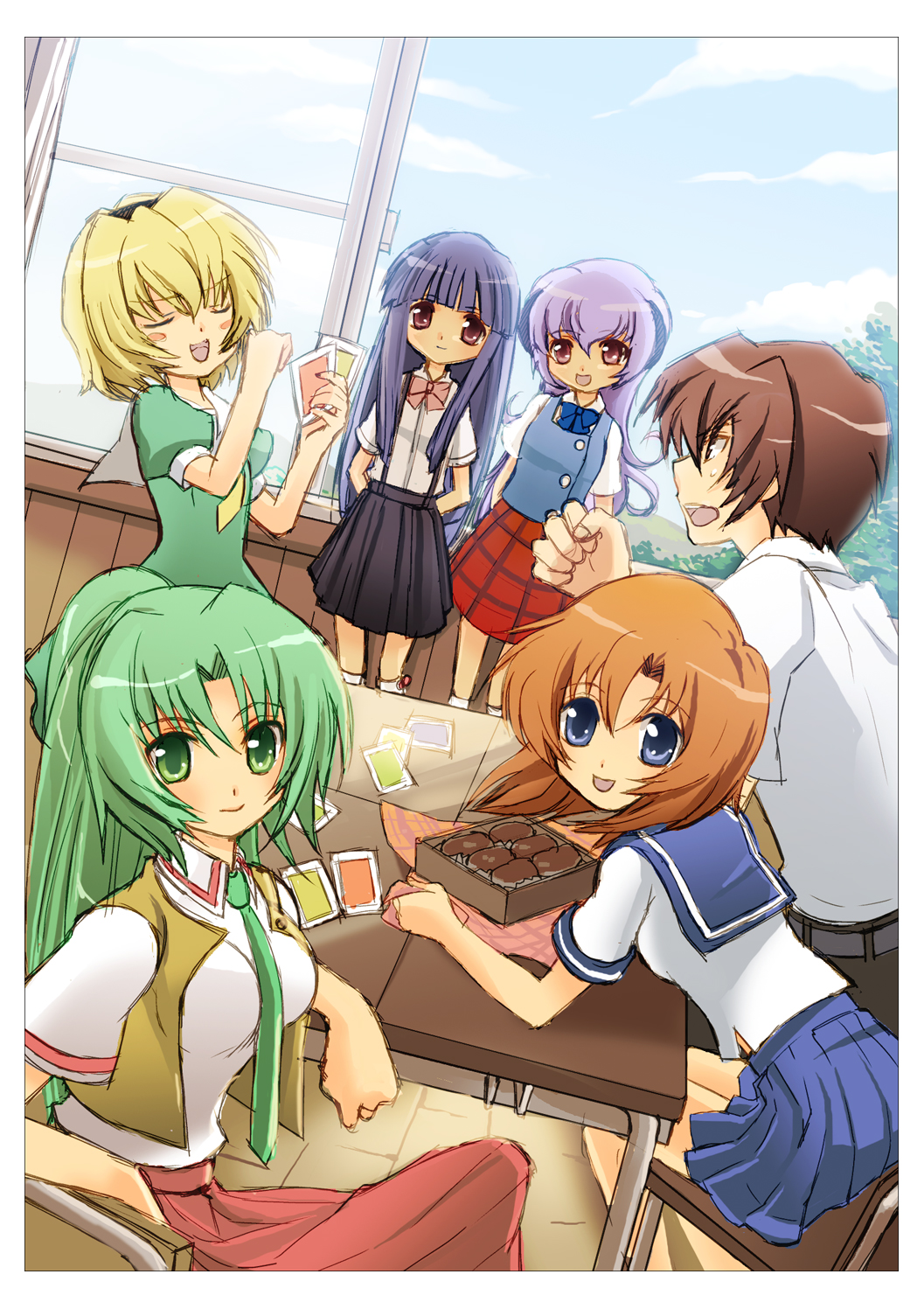 Safebooru - 1boy 5girls card cards dutch angle furude rika hanyuu ...