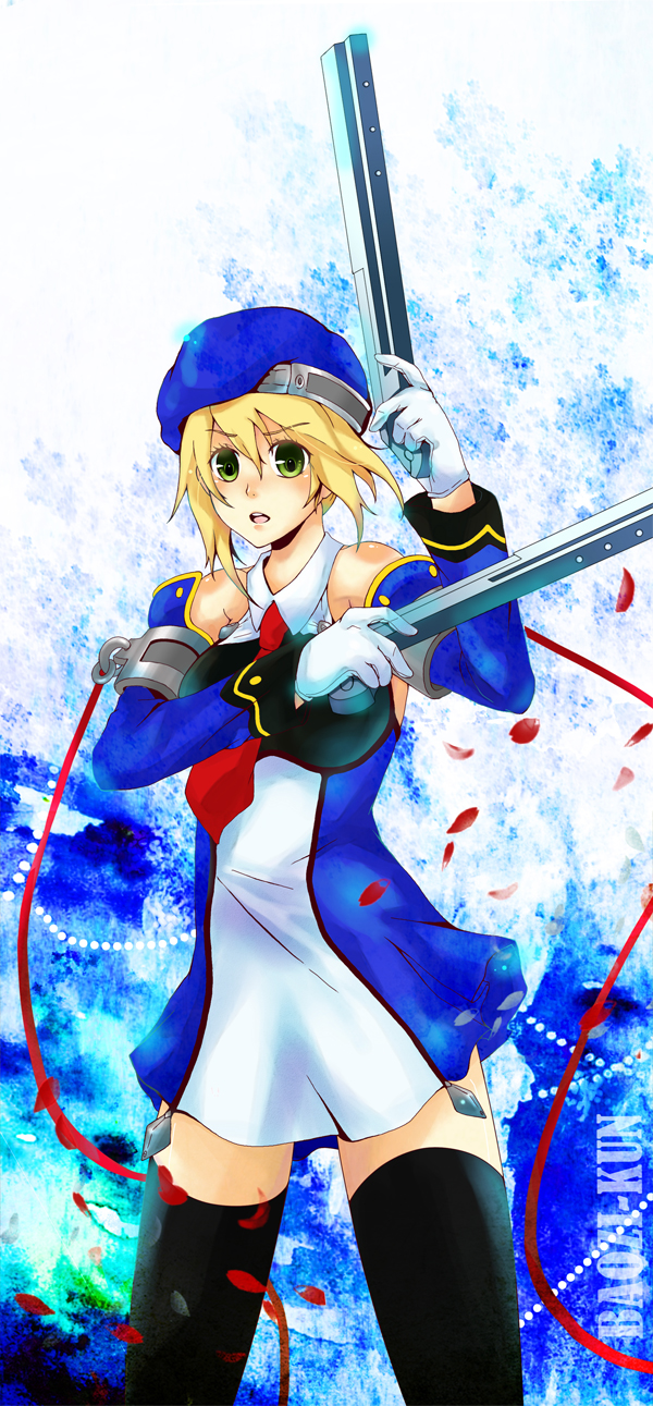 Safebooru - beret blazblue blonde hair bolverk dual wielding green eyes ...