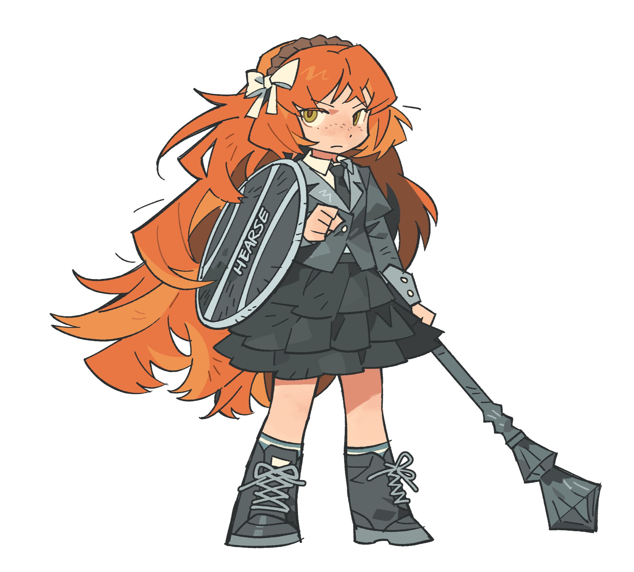 Safebooru - 1girl arm shield black boots black necktie black skirt ...