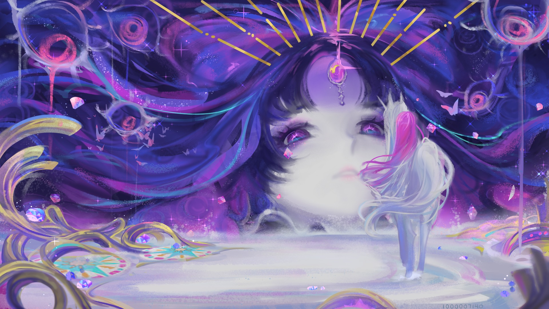 Safebooru - 2girls ad lunam (shining nikki) black hair blunt bangs bow ...