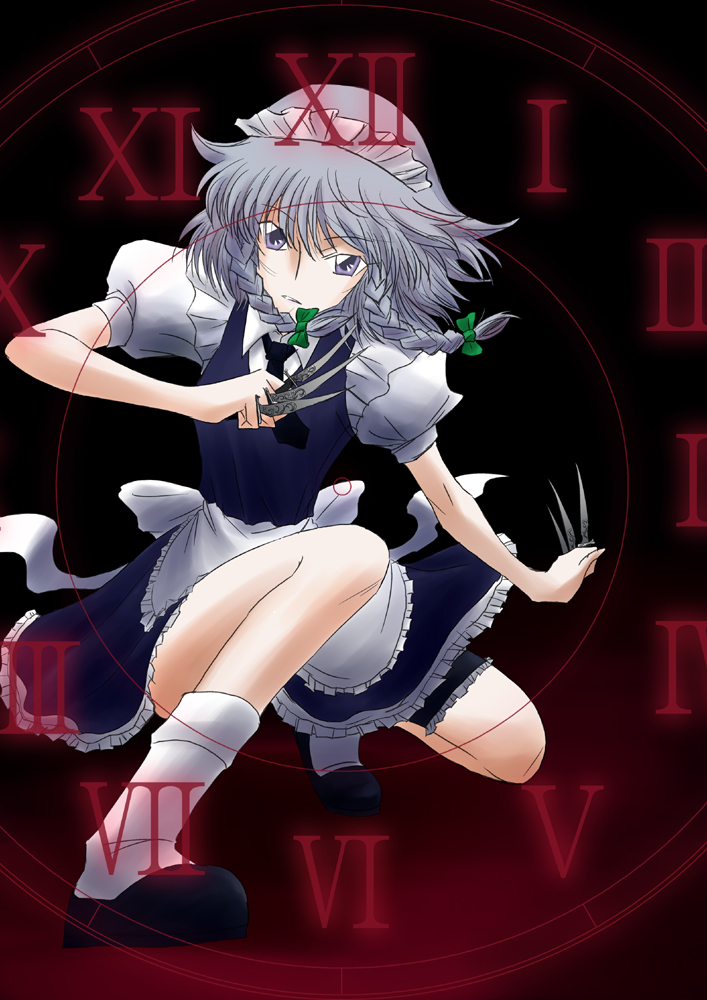 Safebooru - braid clock izayoi sakuya knife magic circle maid maid ...