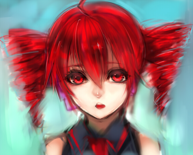 Safebooru - headphones kasane teto necktie portrait red eyes red hair ...