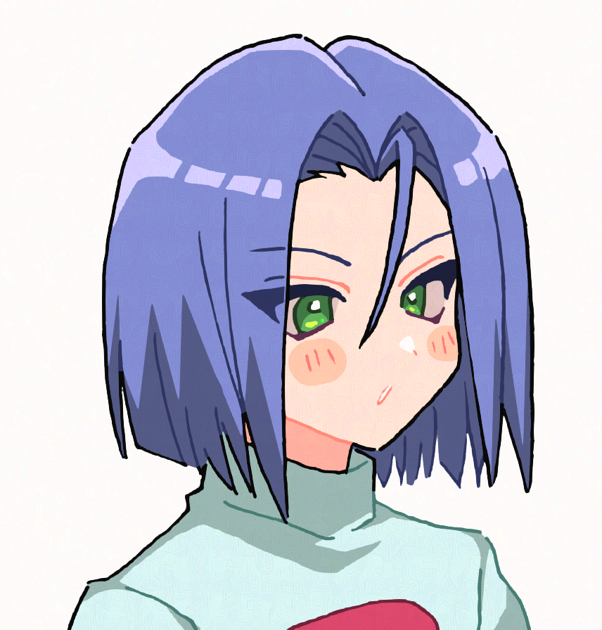 Safebooru - 1boy androgynous blue hair blush commentary request green ...
