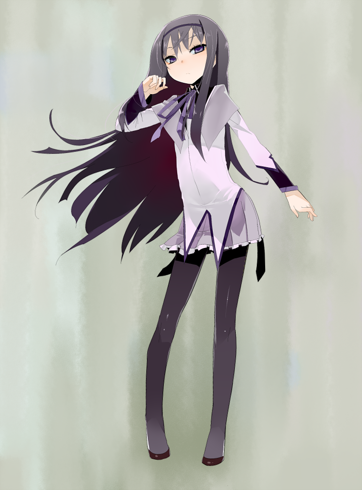 Safebooru - akemi homura black hair blue eyes datsuryokugen hair flip hairband long hair looking ...