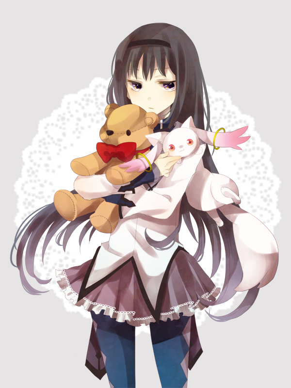 Safebooru - akemi homura black hair frills frown hairband ichinose (sorario) kyubey kyuubee long ...