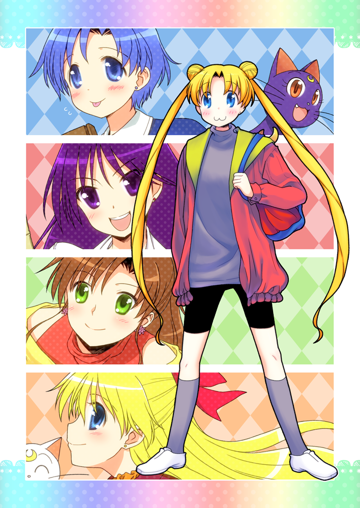 Safebooru - aino minako argyle argyle background artemis (sailor moon) bag bishoujo senshi ...