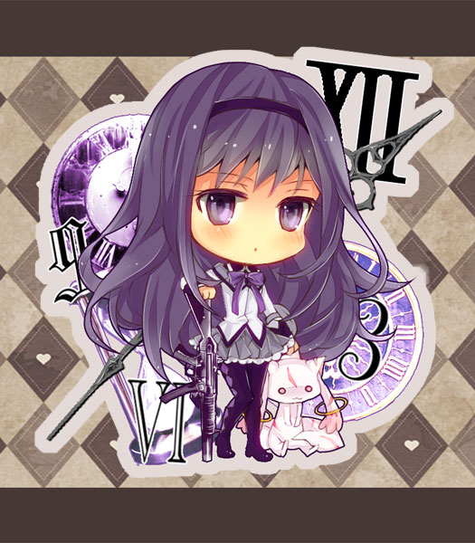 Safebooru - akemi homura atea bad id black hair blush boots chibi clock ...