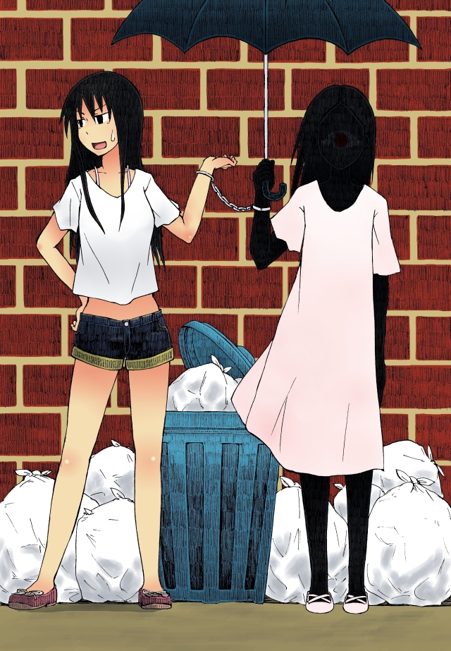 Safebooru - bad id bangs black hair brick wall creepy cross-laced ...