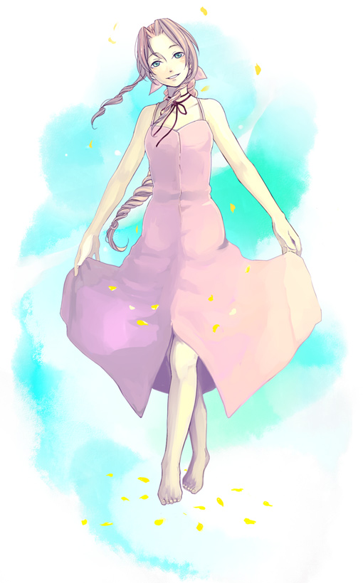 Safebooru - aerith gainsborough bad id barefoot braid brown hair choker final fantasy final ...