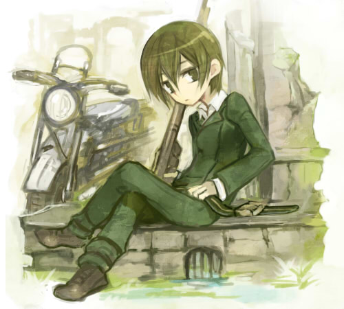 Safebooru - black eyes black hair formal gun hermes kino kino no tabi ...