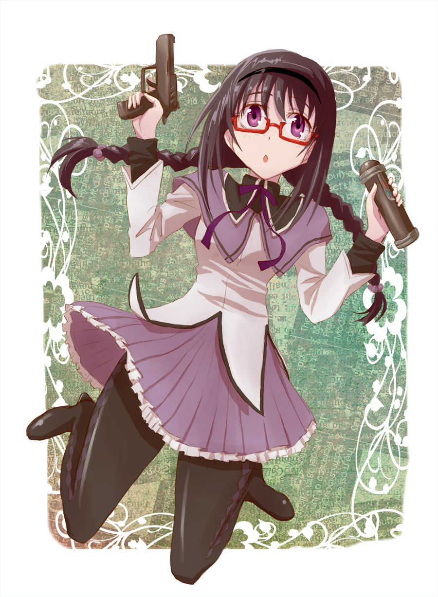 Safebooru - :o akemi homura alternate hairstyle black hair braid explosive explosives glasses ...