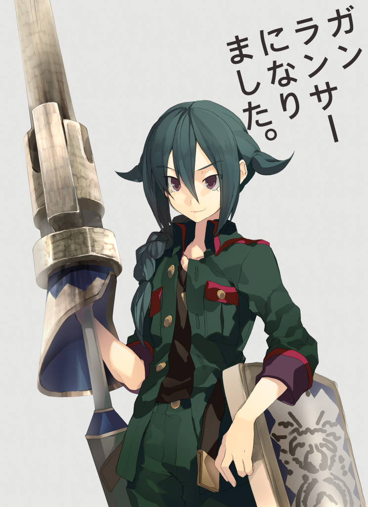 Safebooru - braid green hair gunlance huge weapon inazuma eleven ...