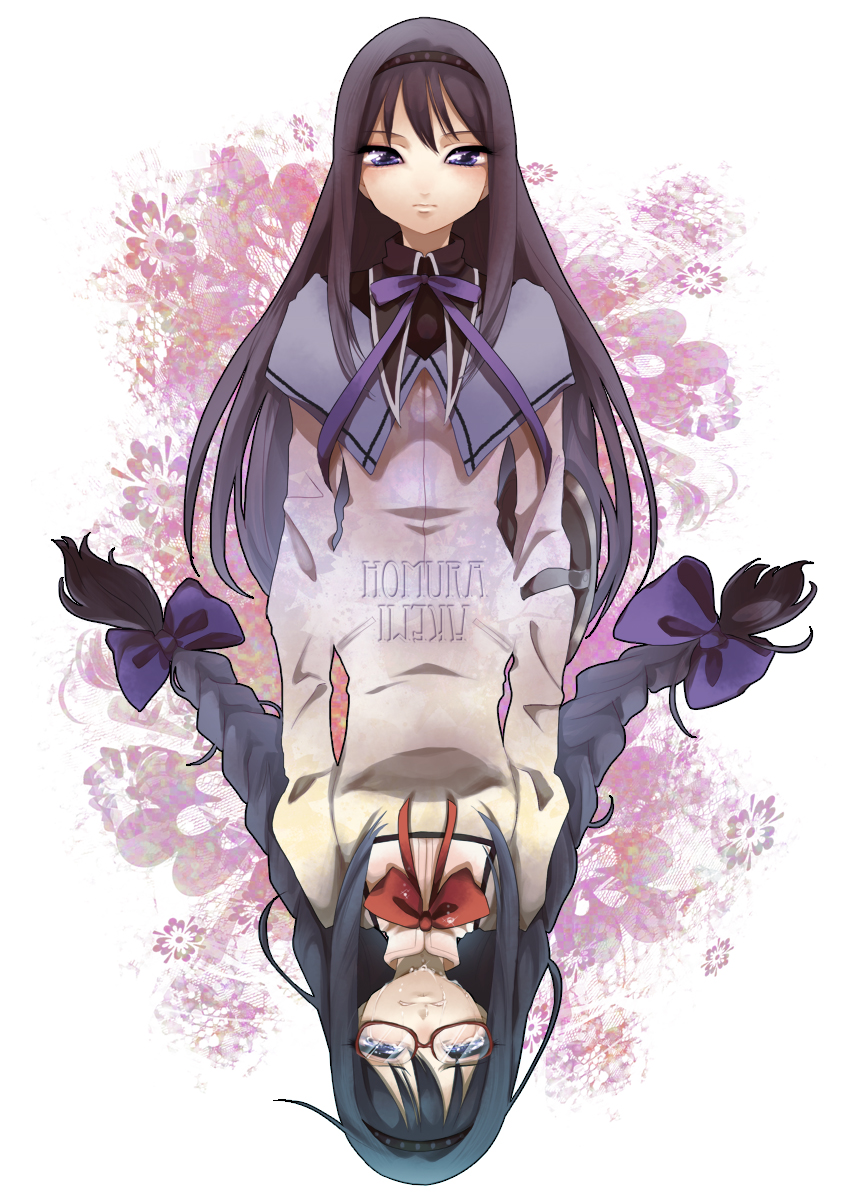 Safebooru - akemi homura bad id black hair braid dual persona glasses ...