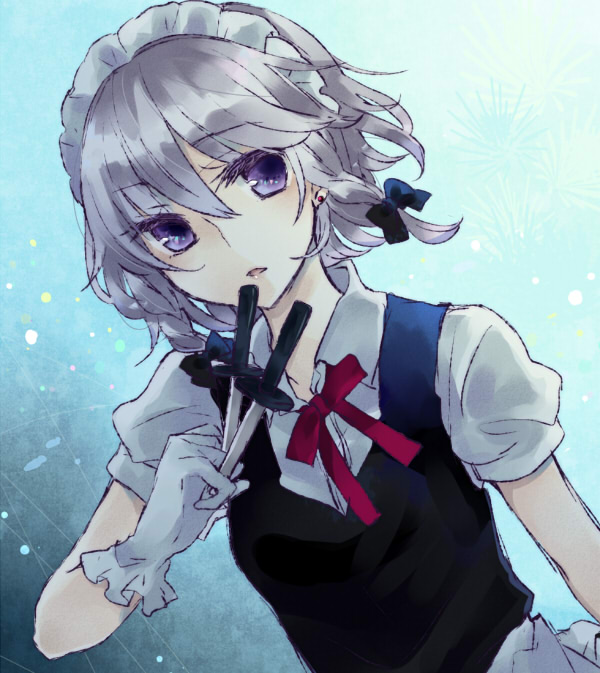 Safebooru - blue eyes braid bust gloves izayoi sakuya knife maid ...