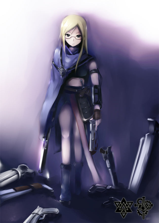 Safebooru - bad id blond hair boots cape glasses gun knife magicxiang pixiv fantasia pixiv ...