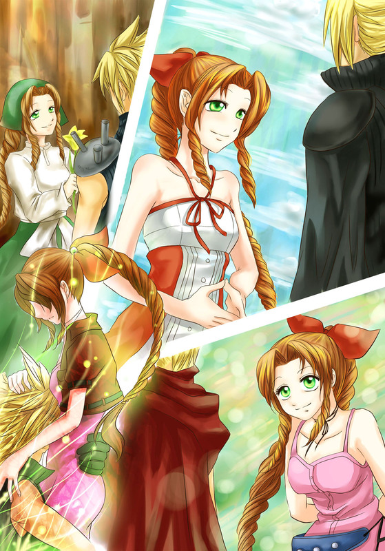 Safebooru - aerith gainsborough blonde hair bolero braid brown hair cat princess choker cloud ...