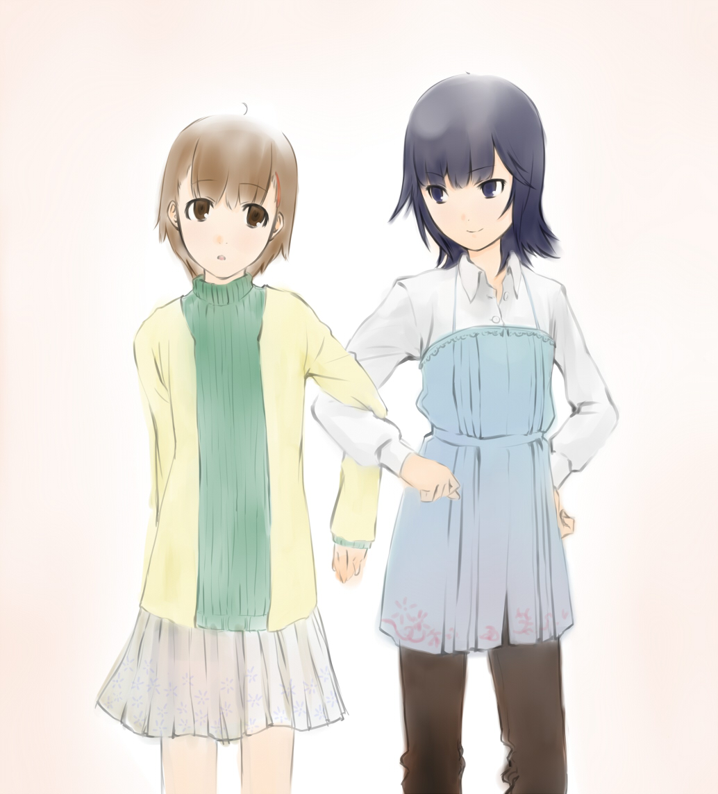 Safebooru - :o androgynous arms interlocked brown eyes brown hair ...