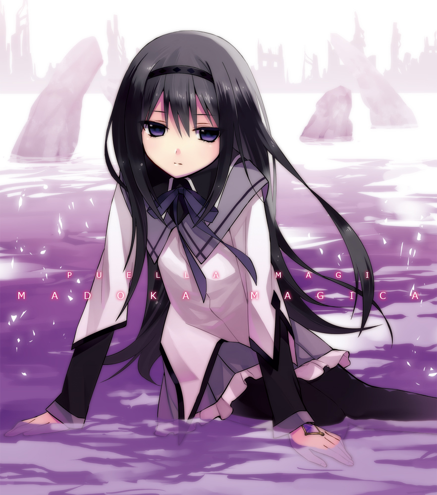 Safebooru - akemi homura argyle argyle legwear black hair blue eyes checkered checkered legwear ...