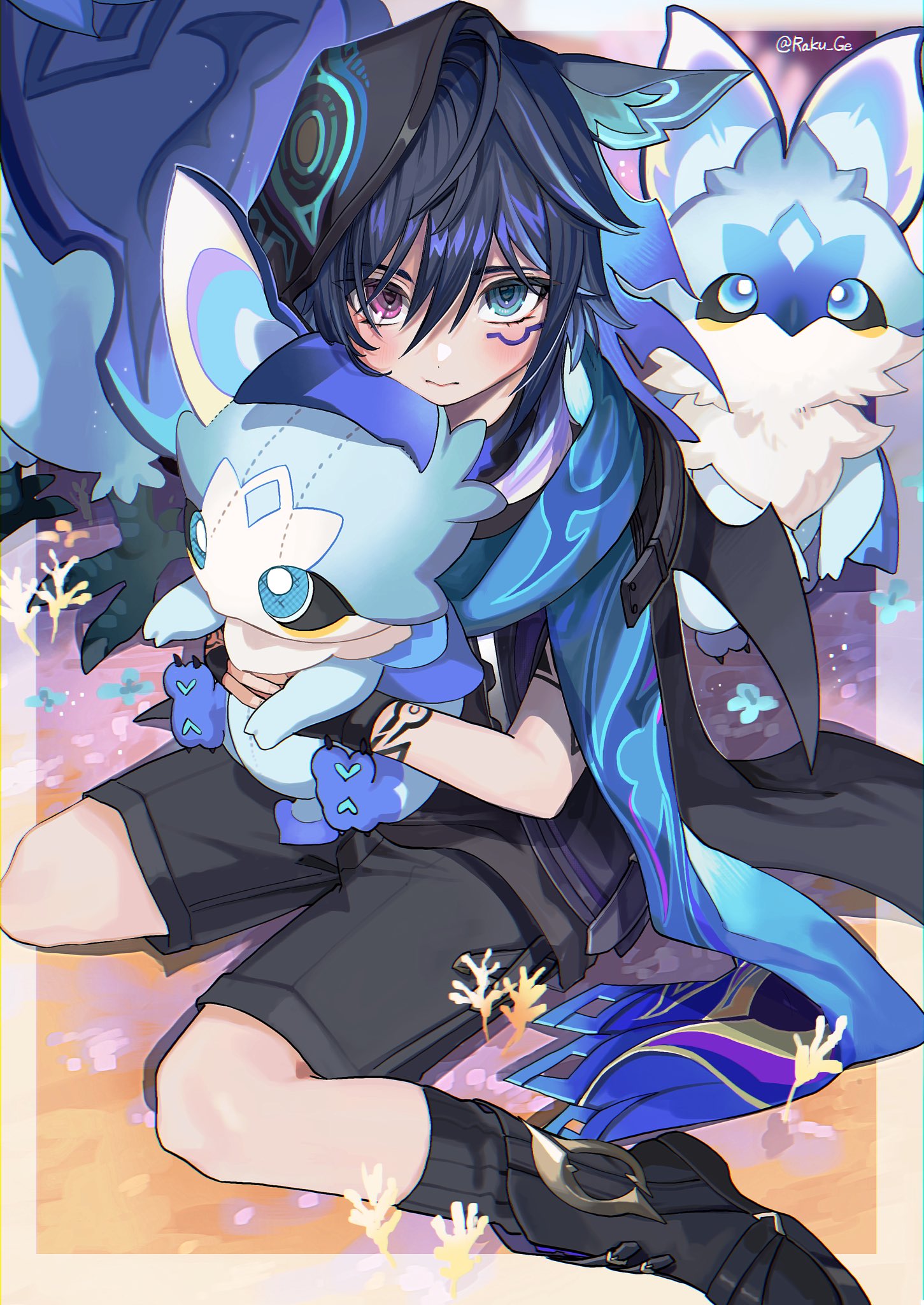 Safebooru - 1boy aged down bishounen black gloves black hair blue eyes fingerless gloves genshin ...