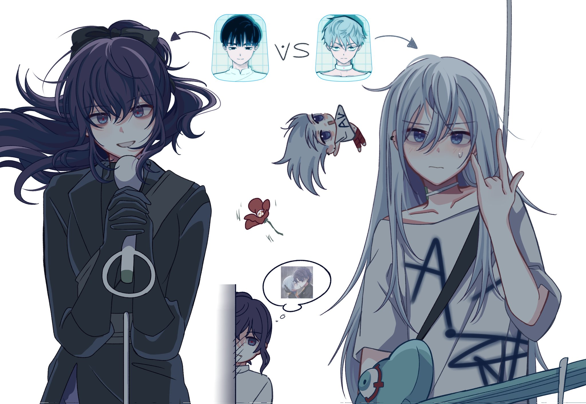 Safebooru - 2girls \m/ alien stage arrow (symbol) asahina mafuyu black bow black coat black ...